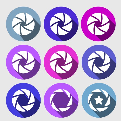 Camera lens close up with golden shutter blades Vector Image