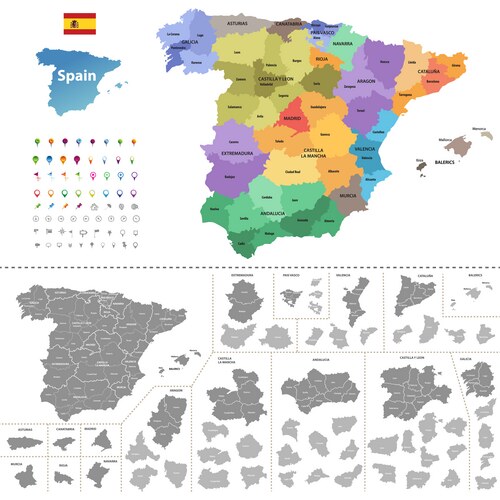 Spain map with administrative divisions Royalty Free Vector