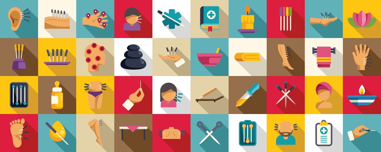 Acupuncture icons set outline meridian Royalty Free Vector
