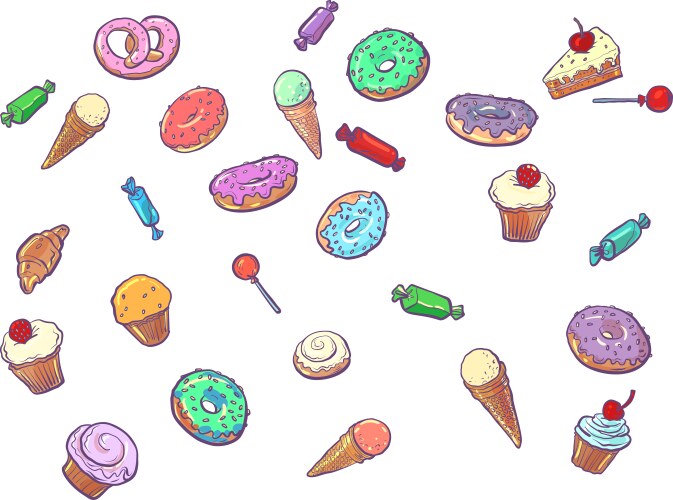 Cake candy and ice cream icons Royalty Free Vector Image