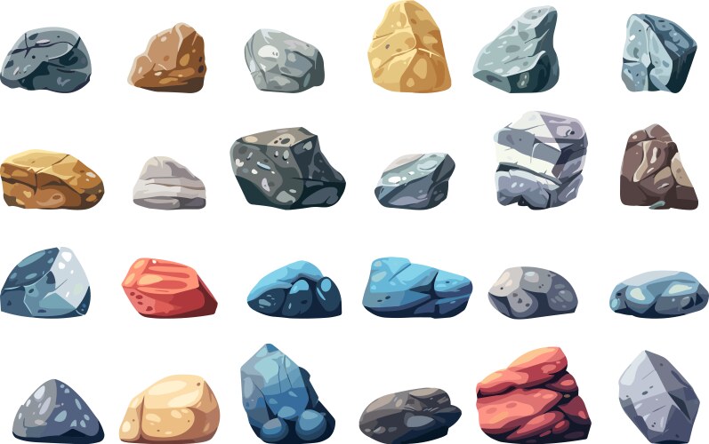Realistic stone mineral icon set Royalty Free Vector Image