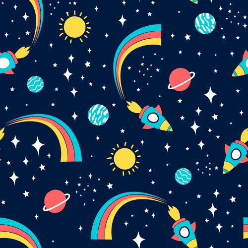 Happy boy playing and imagine himself in space Vector Image