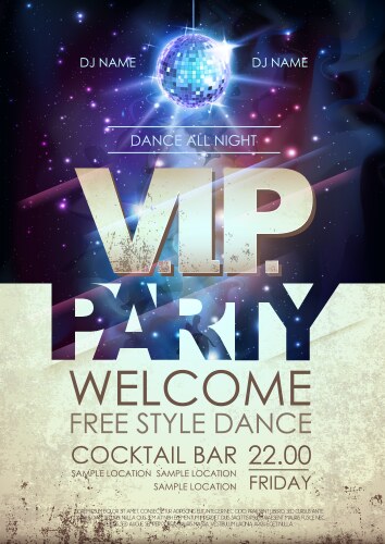 Disco ball background poster vip party Royalty Free Vector