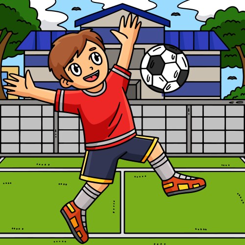 Boy bouncing soccer ball with chest Royalty Free Vector