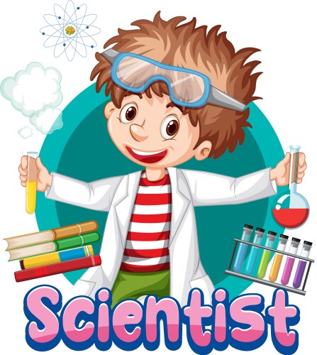 Schoolboy holding chemistry beaker in science Vector Image