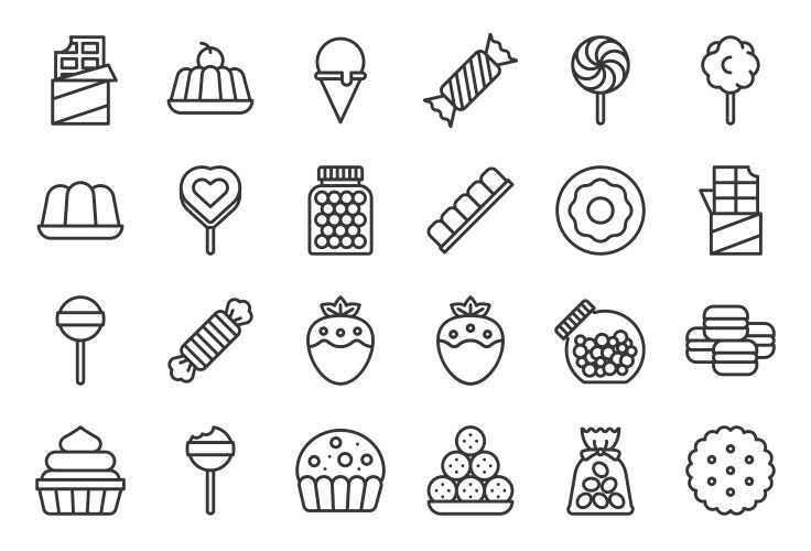 Confectionery and sweets icons Royalty Free Vector Image