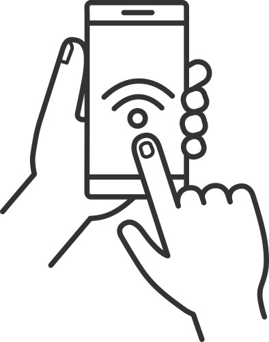 Hand holding phone digital communication line art Vector Image