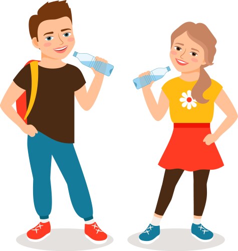 Little boy and girl drinks water kids drinking Vector Image