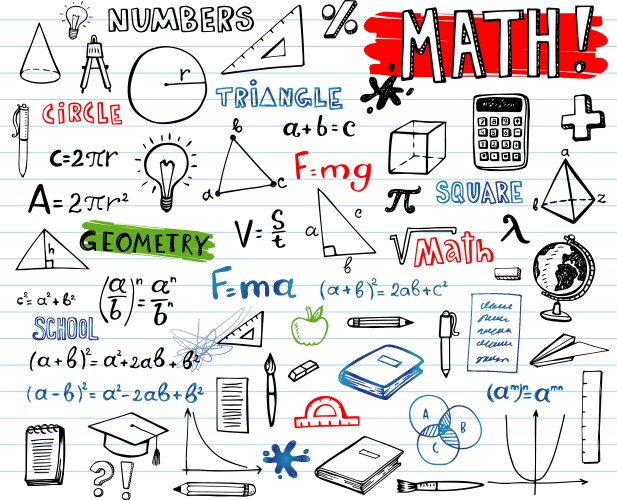 Mathematics doodle hand drawn school set Vector Image