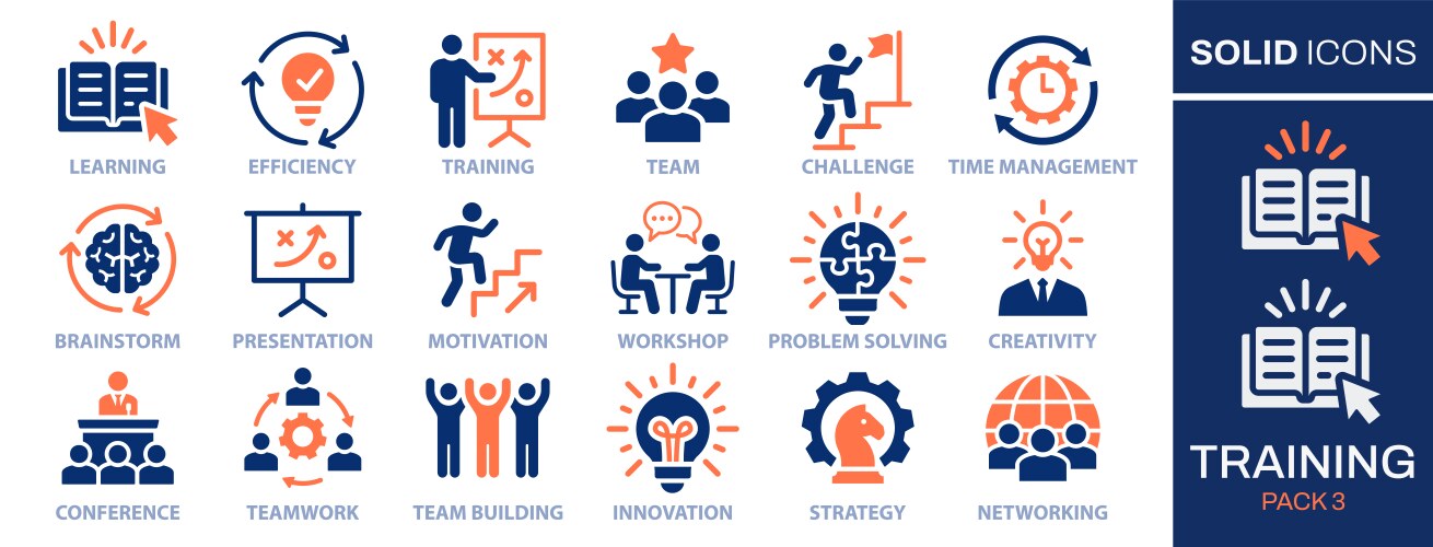 Training icon set collection of workshop Vector Image