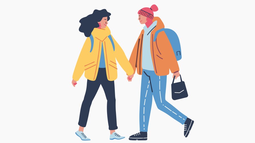 Two women walking holding hands casual winter Vector Image