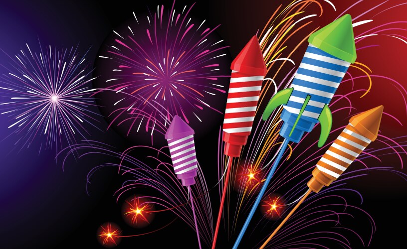 Fireworks and rockets Royalty Free Vector Image
