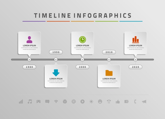 White folded paper timeline template with photo Vector Image