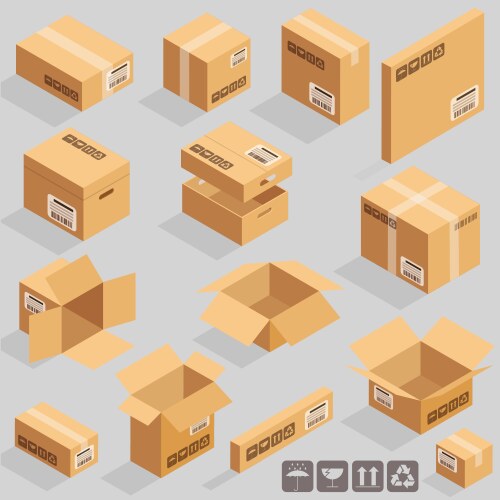 Realistic open and closed cardboard boxes mockup Vector Image