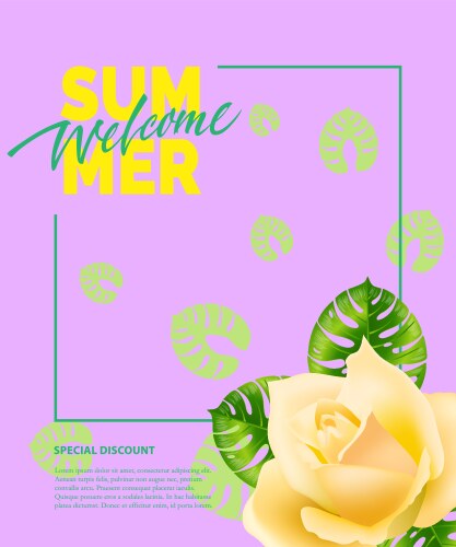 Summer welcome lettering in frame with flower Vector Image