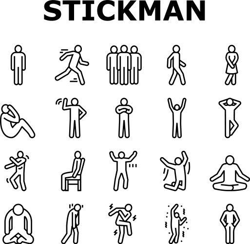 Stickman man people silhouette icons set Vector Image
