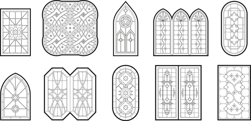 Medieval gothic contour window Royalty Free Vector Image