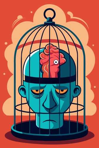 Brain trapped in cage Royalty Free Vector Image