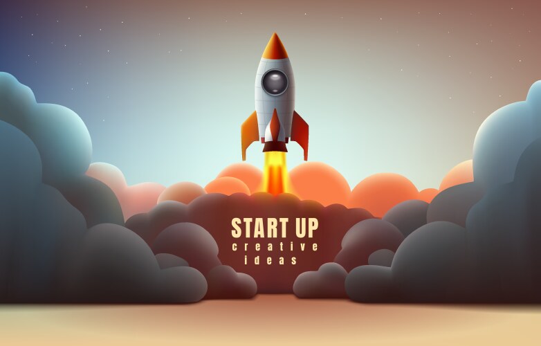 Rocket space startup creative idea cover landing Vector Image