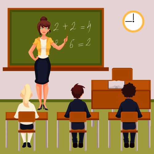 Lesson in elementary school kids and teacher Vector Image