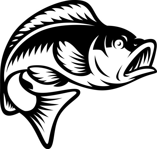 Black silhouette tattoo of a fish on white Vector Image