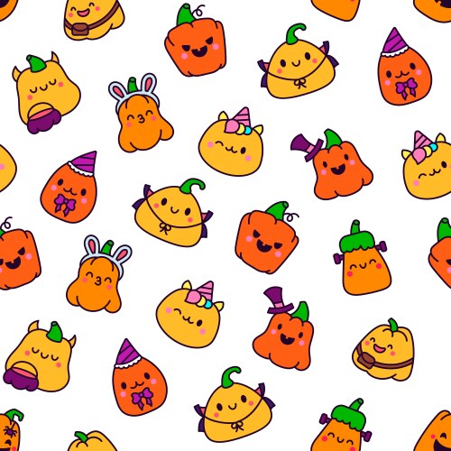 Cute kawaii halloween pumpkin seamless pattern Vector Image
