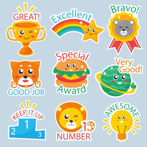 Cute animal stickers set Royalty Free Vector Image