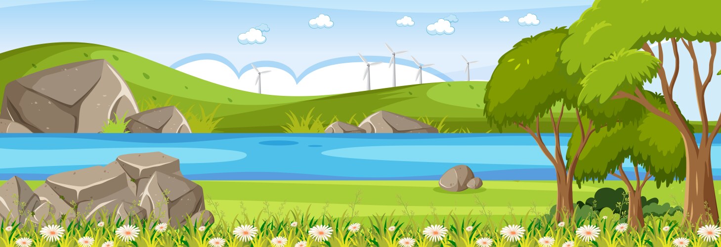 Scene with waterfall and river Royalty Free Vector Image