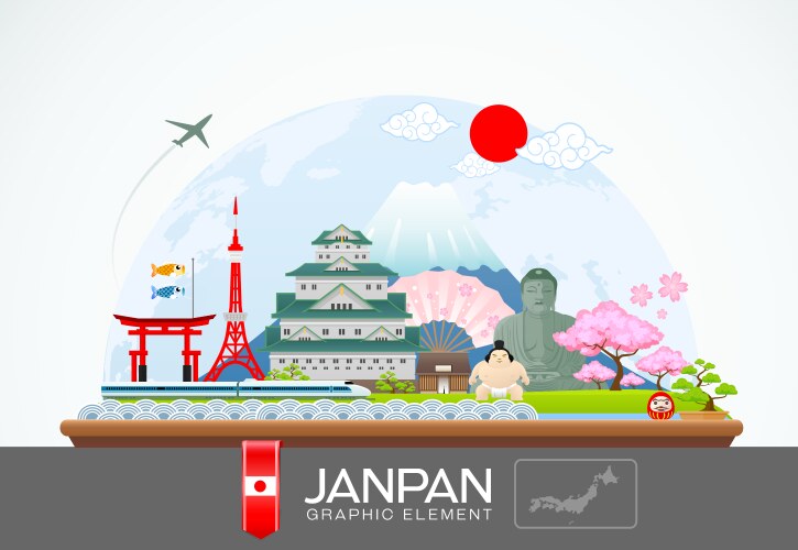 Japan Travel & Landmarks Infographic Vector Image