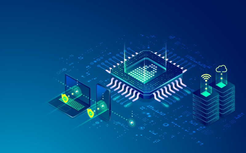 Isometric modern cloud technology and networking Vector Image