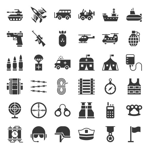 Military and army design element icon set Vector Image