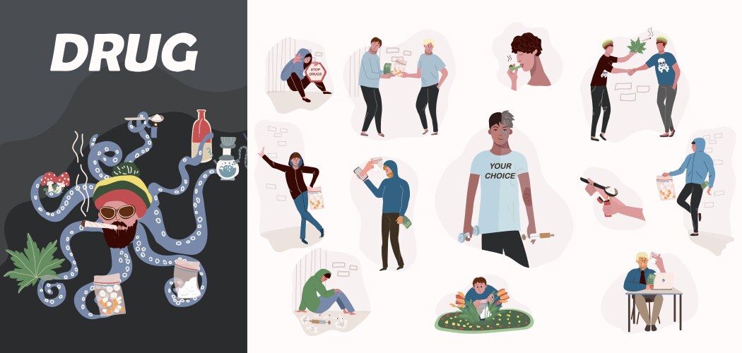 Drug addiction cancelation cartoon concepts Vector Image