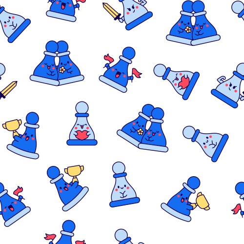 Cute chess pawn with happy face seamless pattern Vector Image