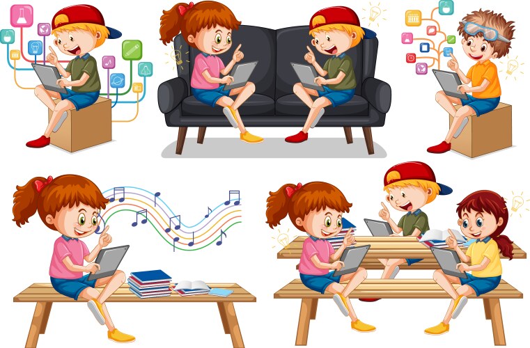 Children doing different activities set Royalty Free Vector Children doing different activities set Royalty Free Vector
