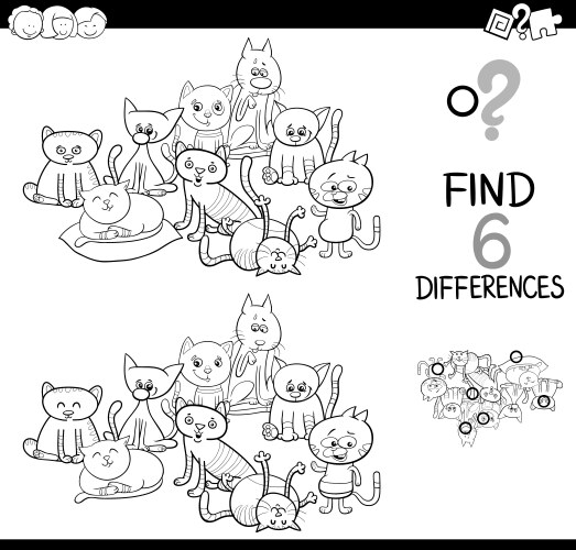 Find differences game with cat characters Vector Image