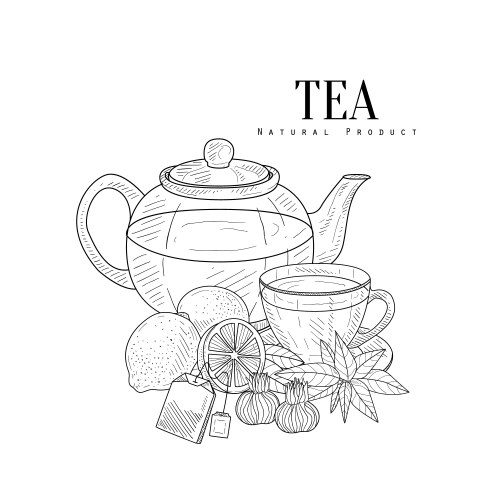 Sketch of items for the tea ceremony Royalty Free Vector
