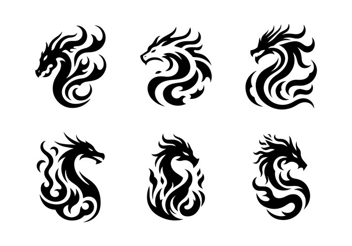 6 Fire Dragon Logo Set - Mythical Flame – Royalty-Free Vector | VectorStock