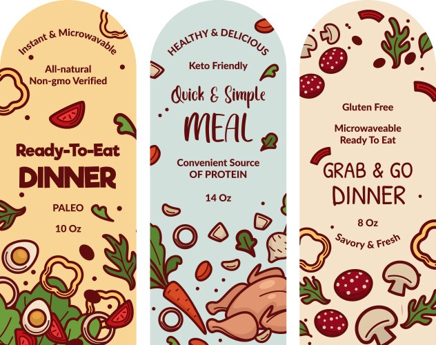 Packaging label design for ready to eat dinner Vector Image