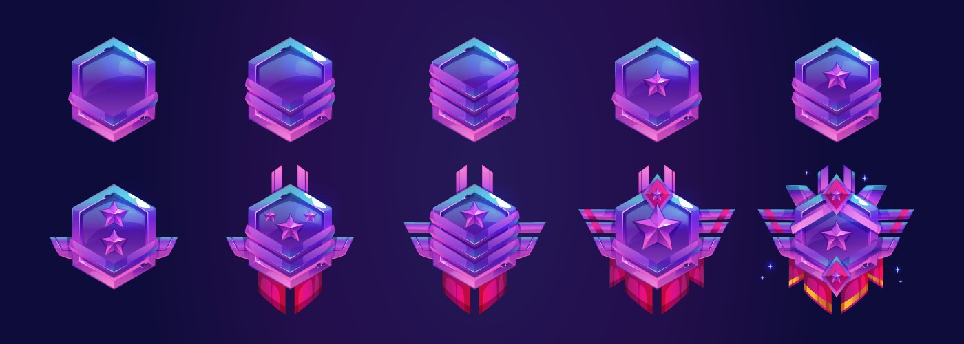 Gold ranking achievement badges for game Vector Image