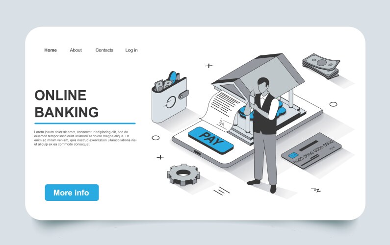 Isometric money flow in bank icons landing Vector Image