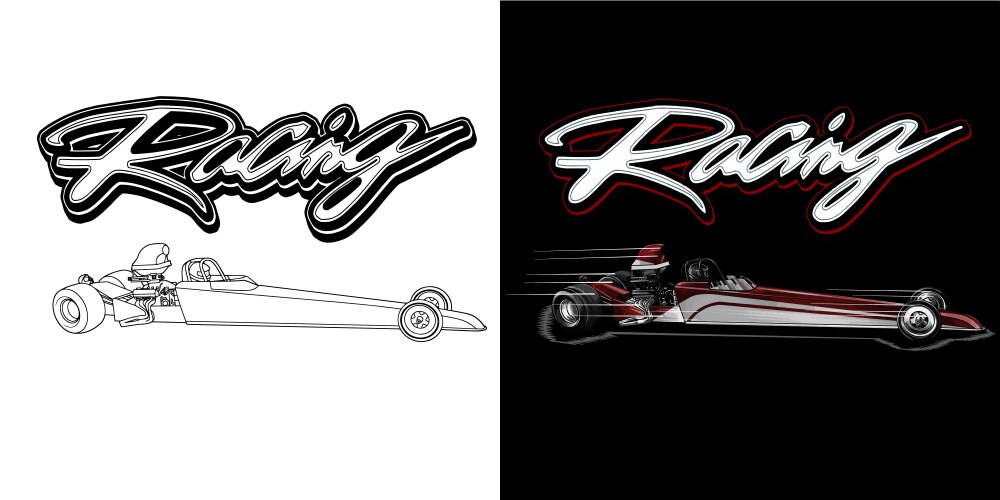 Red drag racing car with grey strip Royalty Free Vector