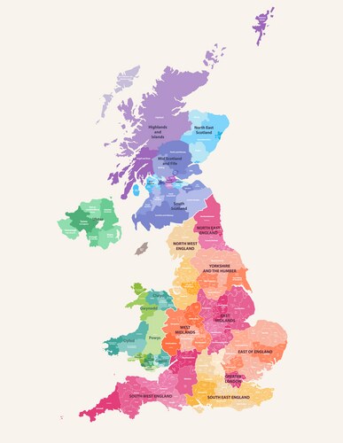 United kingdom regions map with administrative Vector Image