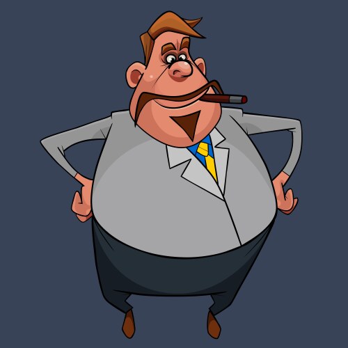 Cartoon fat man in hat standing akimbo Royalty Free Vector