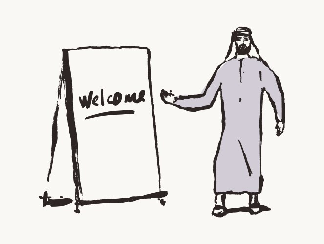 Muslim arabian man with welcomes gesture Vector Image