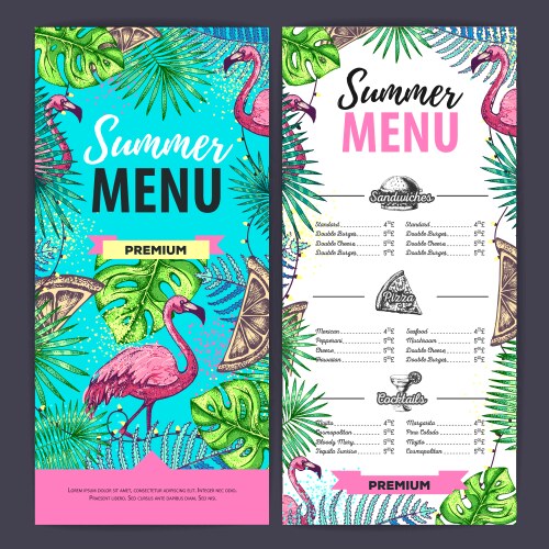 Hand drawing summer menu design with flamingo Vector Image