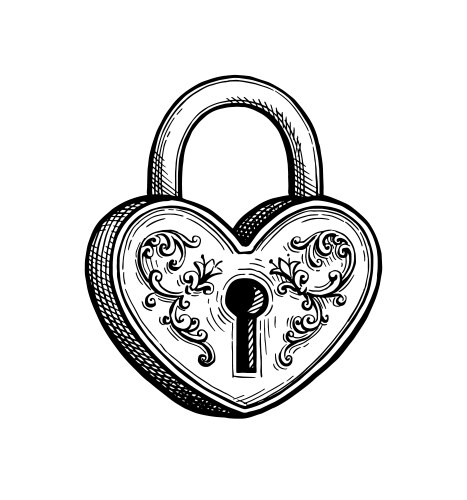 Heart shaped padlock ink sketch Royalty Free Vector Image