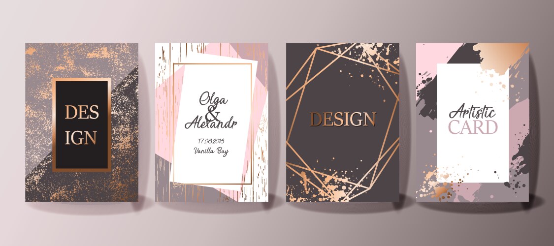 Gold Pink Wedding Card - Elegant Invitation Vector Image