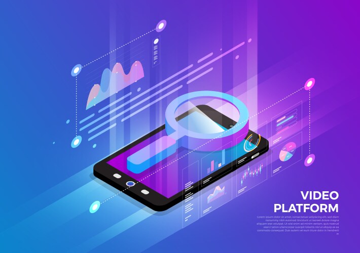 Digital marketing isometric concept with megaphone