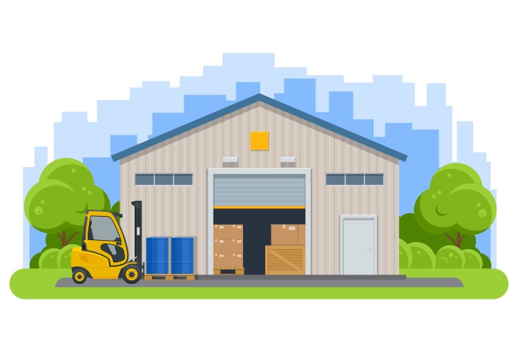 Isometric large modern warehouse with forklifts Vector Image