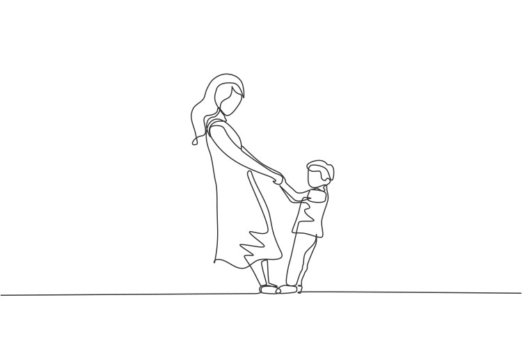 One single line drawing young mother giving Vector Image